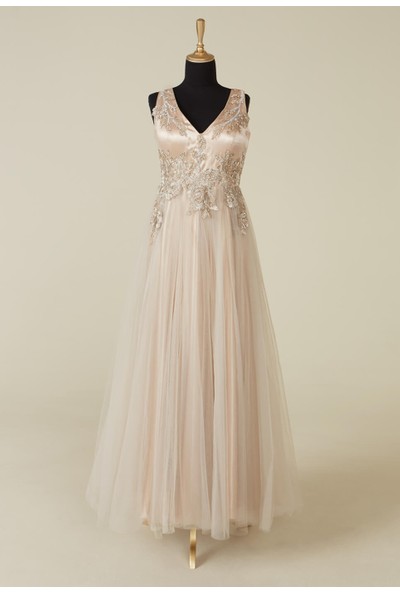 SETRMS Bej Tül Dantel Işlemeli V Yaka Abiye 191026 SETRMS Bej Tül Dantel Işlemeli V Yaka Abiye 191026