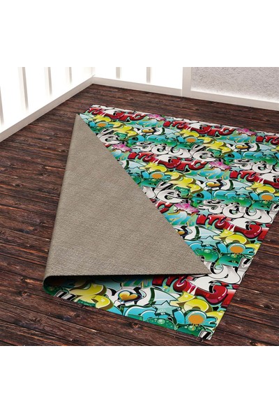 Ayze Home - Genç Odası - Grafity Baskılı Halı - (80 x 200 cm)