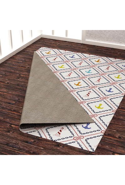 Ayze Home - Çocuk Odası - Denizci Damask Baskılı Halı - (100 x 150 cm)