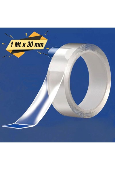 BADEM10 Çift Taraflı Montaj Bandı Şeffaf Bant 30 mm x 1 Metre