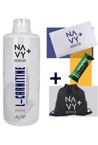 Navy Plus Nutrition L-Carnitine 1000 ML Portakal Aromalı + Askılı Çanta + Antrenman Havlusu + Protein Bar Bar Carnitine