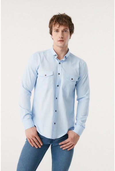 Keten Dokulu Çift Cepli Gömlek