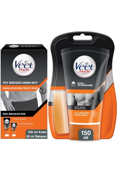 Veet Men Özel Bölgeler İçin Tüy Dökücü Krem Seti 100&50 ml + Duşta Tüy Dökücü Krem 150ml Veet Men Özel Bölgeler İçin Tüy Dökücü Krem Seti 100&50 ml + Duşta Tüy Dökücü Krem 150ml