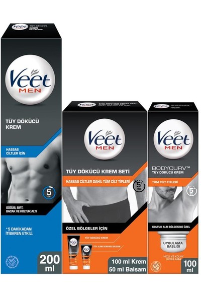 Veet Men Hassas 200ml + Koltuk Altı Özel 100ml + Özel Bölgeler İçin Tüy Dökücü Krem Seti 100&50 ml Veet Men Hassas 200ml + Koltuk Altı Özel 100ml + Özel Bölgeler İçin Tüy Dökücü Krem Seti 100&50 ml