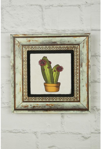 Doğal Taş Tablo Eskitme Çerçeve Baskılı Dekoratif Kaktüs Temalı Doğal Taş Tablo Eskitme Çerçeve Baskılı Dekoratif Kaktüs Temalı
