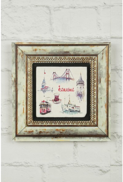 Istanbul Temalı Doğal Taş Tablo Eskitme Çerçeve Baskılı Istanbul Temalı Doğal Taş Tablo Eskitme Çerçeve Baskılı