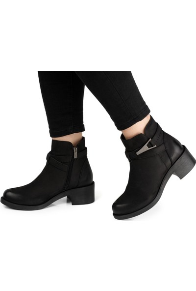 7AdımdaAşk Siyah Kadın Bot Hakiki Deri Ayakkabı