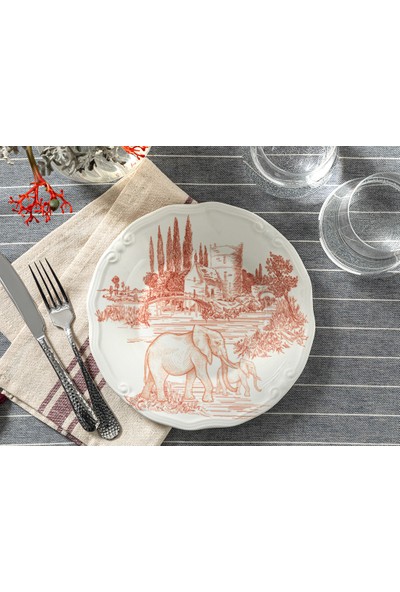 English Home Elephant Porselen Pasta Tabağı 20 cm Kırmızı English Home Elephant Porselen Pasta Tabağı 20 cm Kırmızı