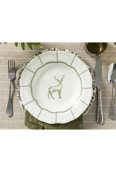 English Home Deer Porselen Çukur Tabak 24 cm Yeşil