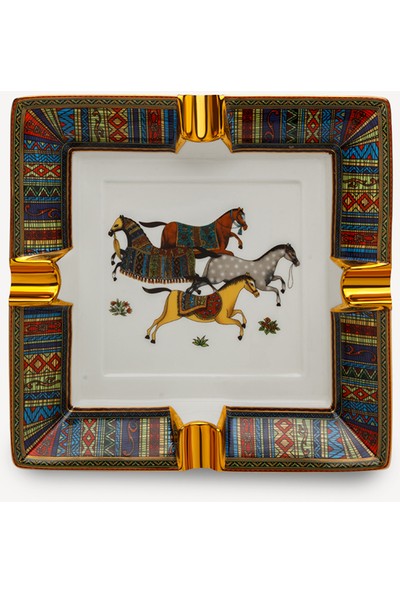 Lubinski 4horse Porselen Büyük Puro Küllüğü Altın Yol 4lü