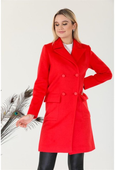 Kruvaze Kaşe Kaban-Kırmızı -K831