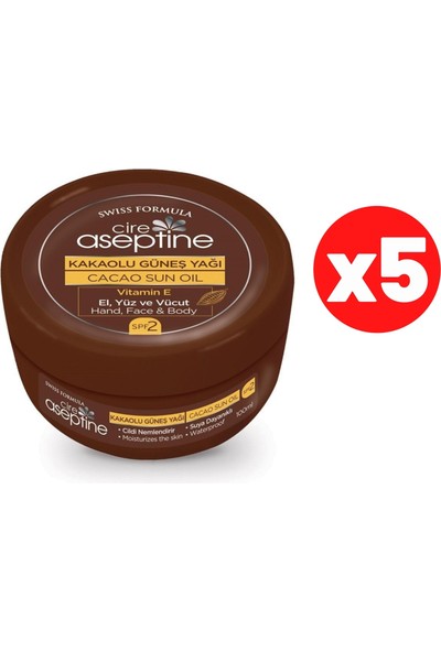 Cire Aseptine Kakaolu Güneş Yağı 100 ml . .spf 2 E Vitaminli.5 Li PAKET.5X100 Ml..aile Boyu Koruma.. Cire Aseptine Kakaolu Güneş Yağı 100 ml . .spf 2 E Vitaminli.5 Li PAKET.5X100 Ml..aile Boyu Koruma..