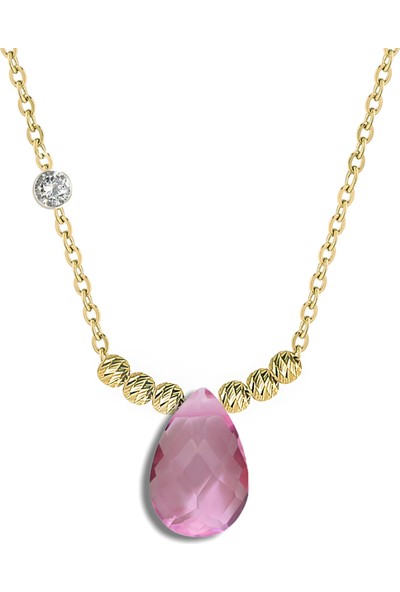 Demasgold Pirlanta 14 Ayar Altin Dorikalı Pink Safir Renkli Damla Taşlı Kolye Demasgold Pirlanta 14 Ayar Altin Dorikalı Pink Safir Renkli Damla Taşlı Kolye