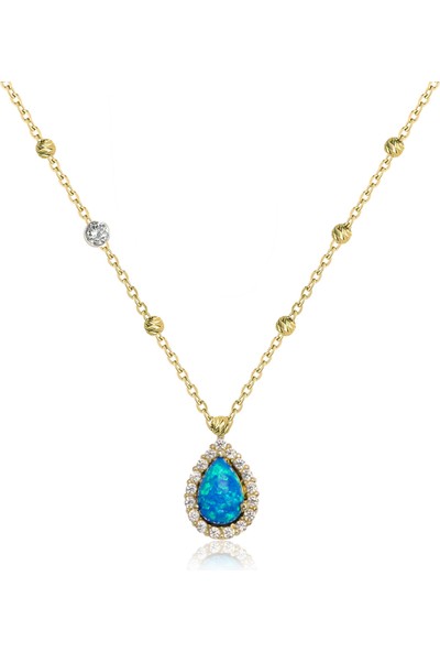 Demasgold Pirlanta 14 Ayar Altin Dorikalı Etrafi Tohumlu Mavi Opal Taşlı Kolye Demasgold Pirlanta 14 Ayar Altin Dorikalı Etrafi Tohumlu Mavi Opal Taşlı Kolye