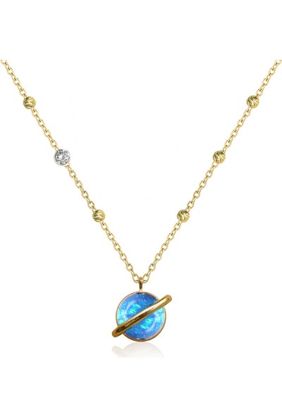Demasgold Pirlanta 14 Ayar Altin Dorikalı Gezegen Mavi Opal Taşlı Kolye Demasgold Pirlanta 14 Ayar Altin Dorikalı Gezegen Mavi Opal Taşlı Kolye