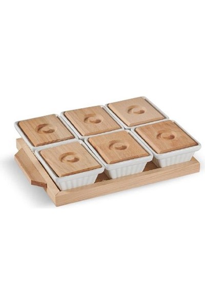 Bastonlu Ahşap Kapaklı Seramik 6'lı Kahvaltılık HP0001