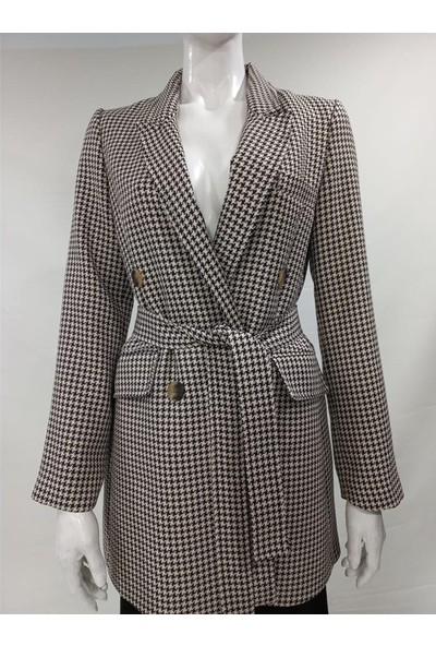 Berrin Siyah Beyaz Kazayağı Ceket Siyah - Beyaz