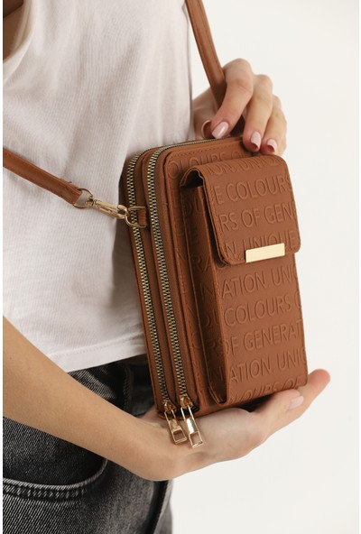 Petek Karnaval Kadın Kırmızı Telefon Bölmeli 2 Gözlü Çapraz Cüzdan Çanta