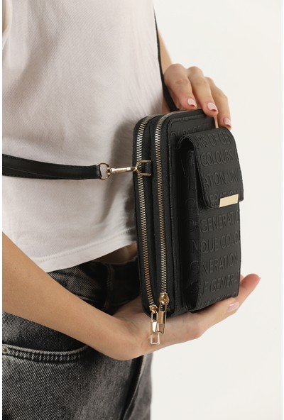 Petek Karnaval Kadın Kırmızı Telefon Bölmeli 2 Gözlü Çapraz Cüzdan Çanta