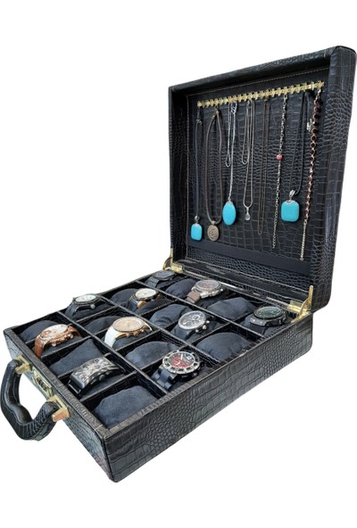 Standmarket Saat Çantası Diplomat Model 20'li Siyah Kroko Standmarket Saat Çantası Diplomat Model 20'li Siyah Kroko