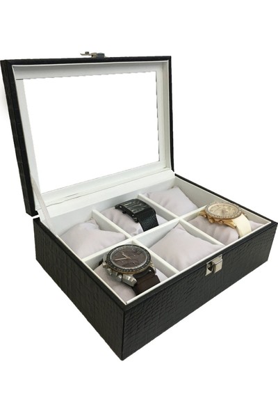 Standmarket Saat Kutusu 6'lı Rugan Siyah Içi Beyaz