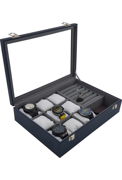 Standmarket Saat Kutusu 9'lu Takı Bölmeli Lacivert Kroko