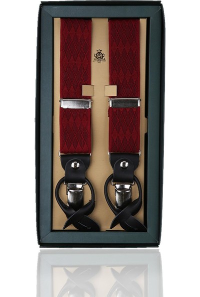 Kravatkolik Deri Bağlantılı Düğme Delikli Jakarlı Bordo Pantolon Askısı PAN64