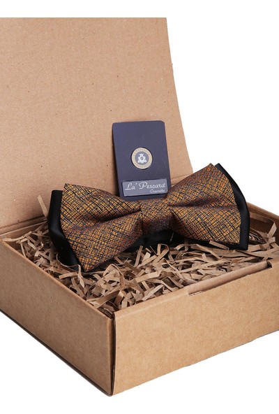 Kravatkolik Safran - Siyah Nokta Desen Papyon P1173