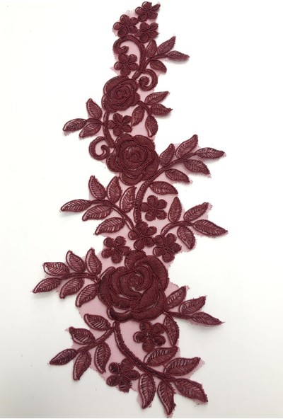 Hayalperest Boncuk Bordo Gül Desenli Dantel Güpür Aplik