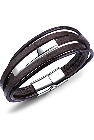 Trendd Siyah Orjinal Deri, Mat Siyah Çelik Erkek Bileklik－2 Parça (Yurt Dışından)