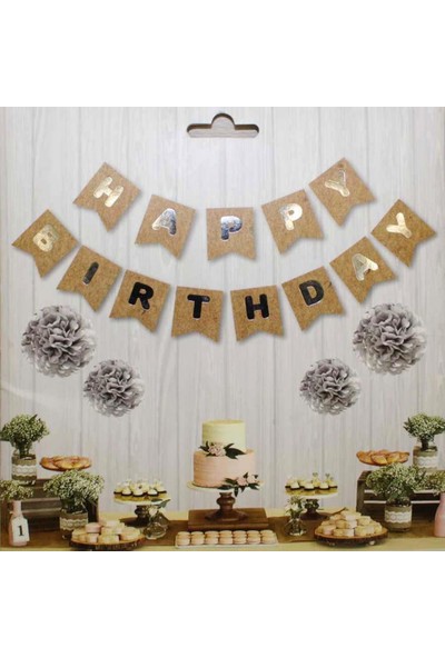 Patladı Gitti Kraft Zemin Happy Birthday Gümüş Banner