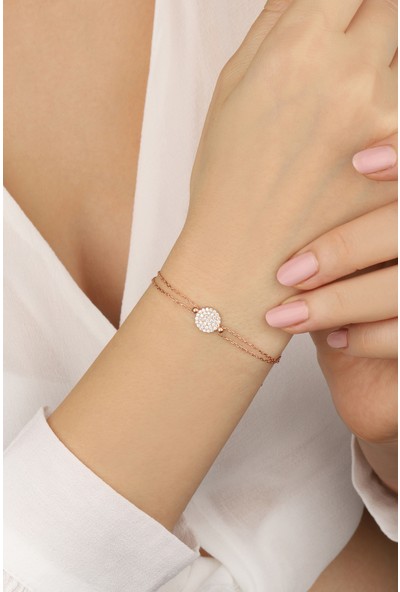 Lia Berto Rose Zirkon Taşlı Yuvarlak 925 Ayar Gümüş Bileklik