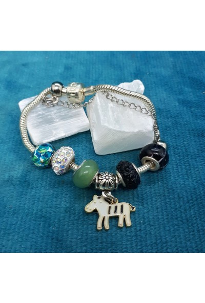 Atakam Concuklu Siyah Atlı Pandora Bileklik