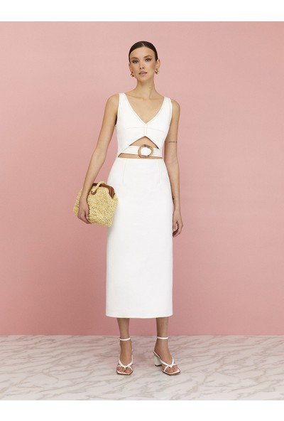 Pencere Detaylı Midi Boy Elbise