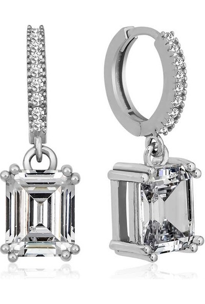 Gumush Gümüş Baget Taşlı Halka Küpe