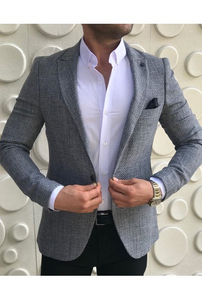 Leonmen Italyan Stil Erkek Slim Fit Yün Blazer Tek Ceket