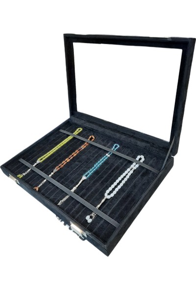 Standmarket Tesbih Kutusu Lastikli Camlı Siyah Alcantara Standmarket Tesbih Kutusu Lastikli Camlı Siyah Alcantara