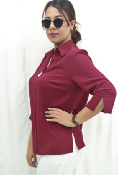 Vitrin Çizgili Örme Dikiş Detaylı Bluz