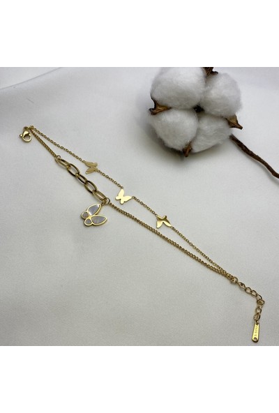 Lis Store Jewerly Çift Zincir Sedefli Kelebekli Bileklik