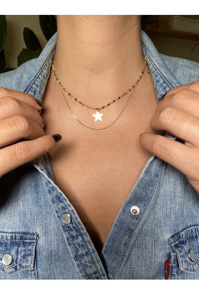 Noia Silver Gold Yıldız Çiftli Kolye