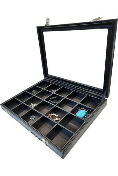 Standmarket 20 Bölmeli Takı Kutusu Siyah Standmarket 20 Bölmeli Takı Kutusu Siyah