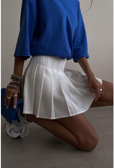 Madmext Mad Girls Beyaz Pileli Etek MG1385