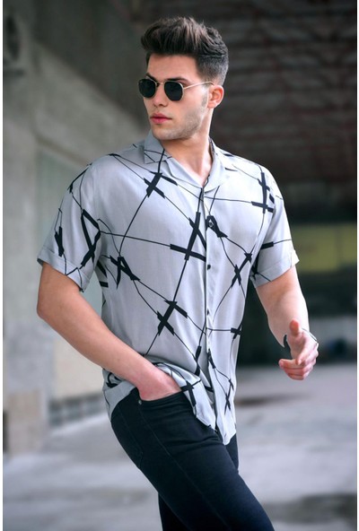 Madmext Gri Desenli Gömlek 5536