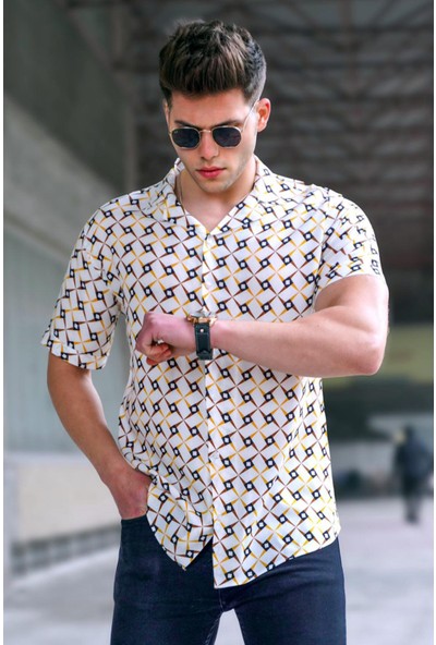 Madmext Sarı Desenli Gömlek 5537