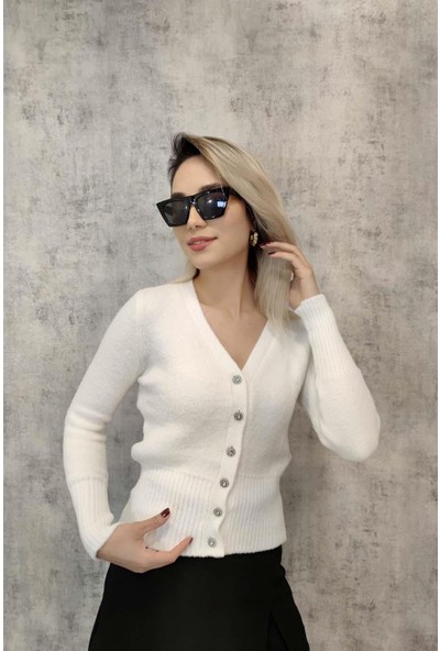 Foravega Yumuşak Dokulu Taş Düğme Detaylı Hırka