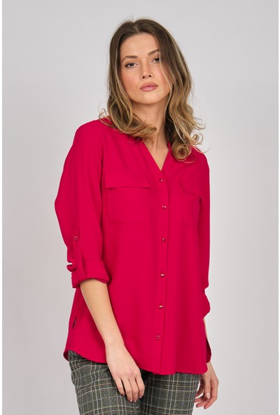 Ekol Kadın Kapak Cepli Apoletli Bluz 6052001 Kırmızı Ekol Kadın Kapak Cepli Apoletli Bluz 6052001 Kırmızı