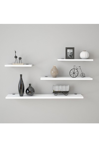 Egecan Mobilya Beyaz Uçan Duvar Rafı 4 Lü Set Gizli Raf 40-30-20-20