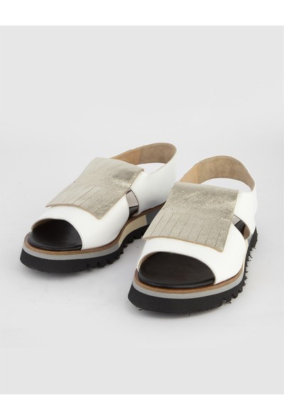 N55 Mls Kadın Sandalet Altın Beyaz Deri