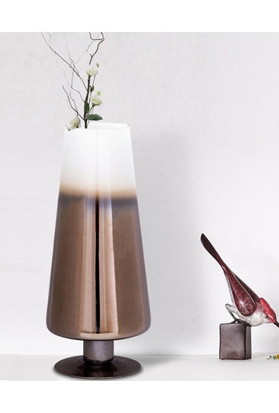 Selene Cam Vazo H:45 Cm Beyaz Ve Smoke Renkli