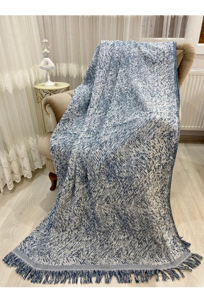 Özlü Home Lüks Pamuklu Koltuk Örtüsü Kot Mavi